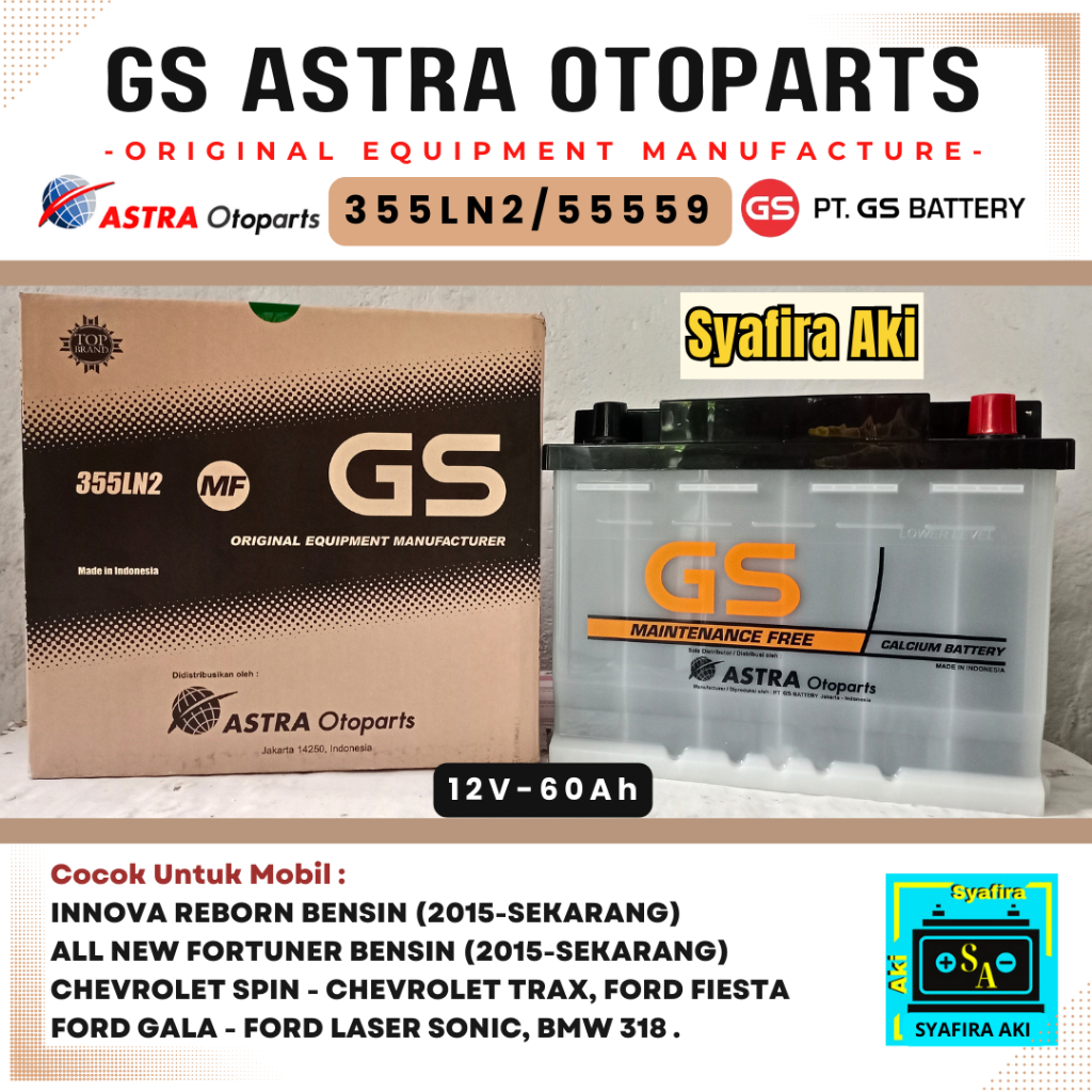 Jual Aki Mobil INNOVA REBORN BENSIN GS ASTRA OEM 355LN2 / LN2 | 12V ...