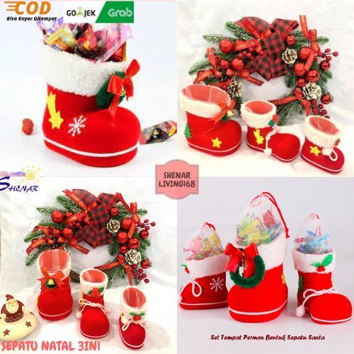 Jual SEPATU NATAL / HIASAN NATAL / SEPATU SANTA CLAUS 3 IN 1, SHENAR ...
