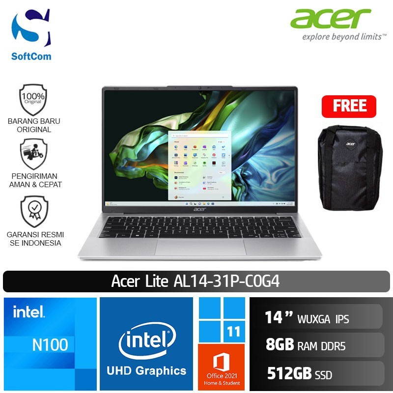 Jual Acer Aspire Lite AL14 31P C0G4 N100/8GB/512GB SSD/14" WUXGA IPS ...