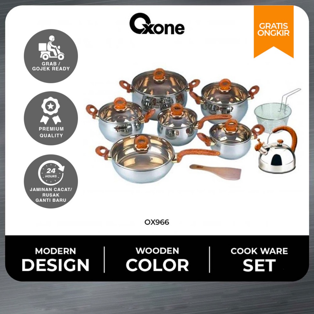 Jual Oxone OX966 Cookware Panci Set Stainless Steel Anti Karat Premium | Shopee Indonesia