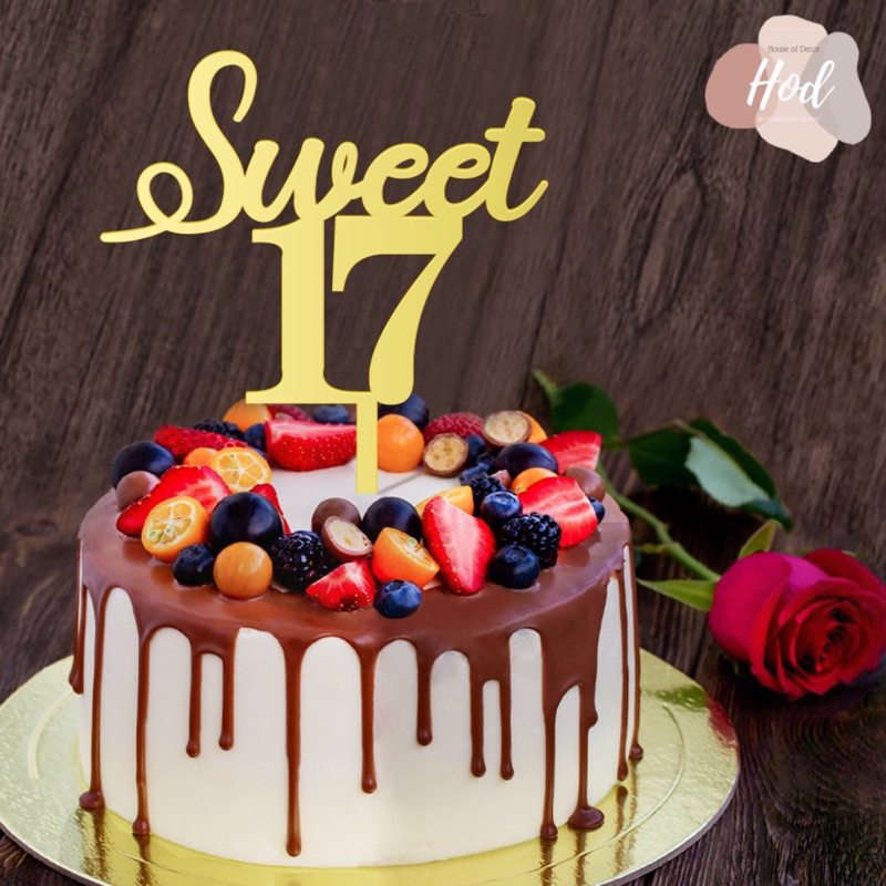 Jual Topper Sweet 17 Akrilik Hiasan Kue Sweet Seventeen Gold Rosegold ...