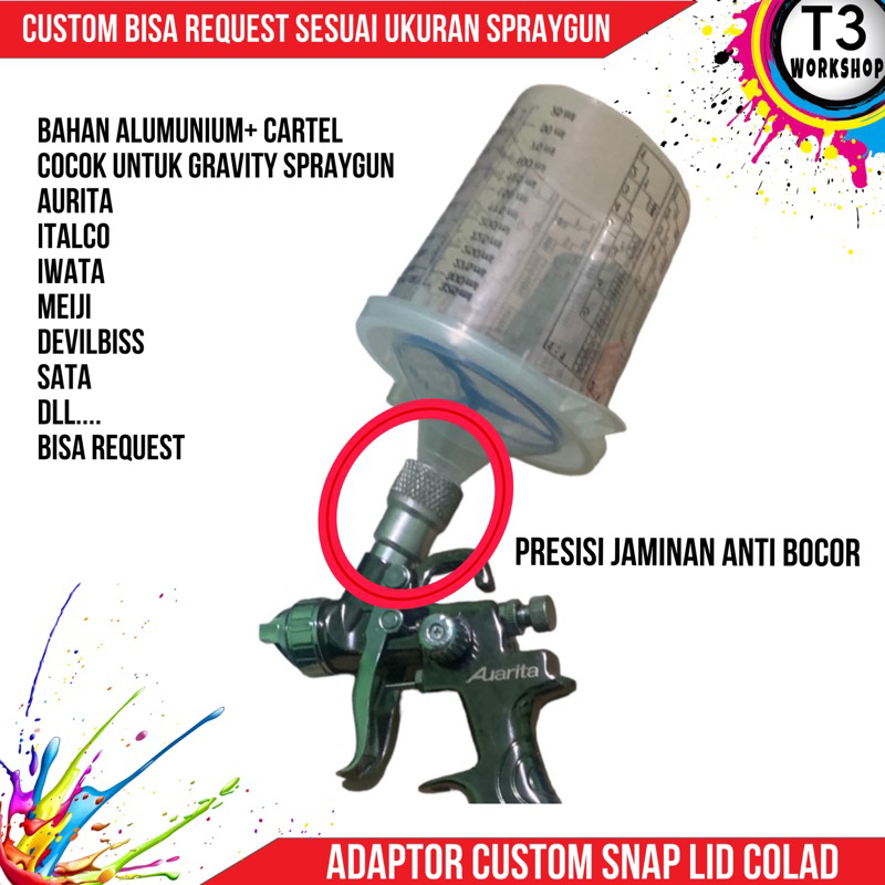 Jual adaptor snap lid colad custom bisa request untuk spraygun samping ...