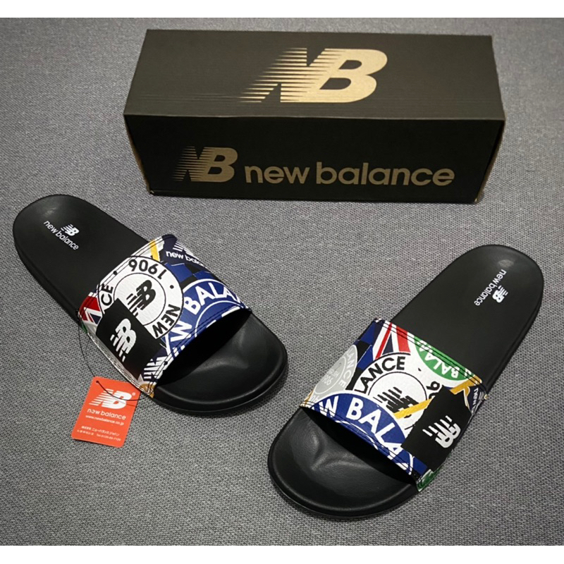 Jual sandal slip-on || NB NEWBALANCE || gambar logo NB bulat+fre boxs ...