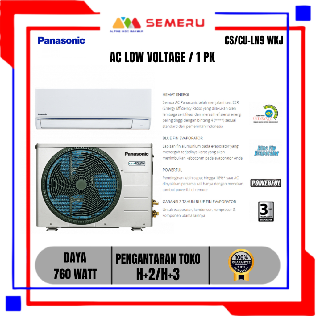 Jual PANASONIC SI BIRU YANG TANGGUH AC LOW VOLTAGE 1 PK CS/CU-LN9 WKJ INDOOR+ OUTDOOR KHUSUS ...