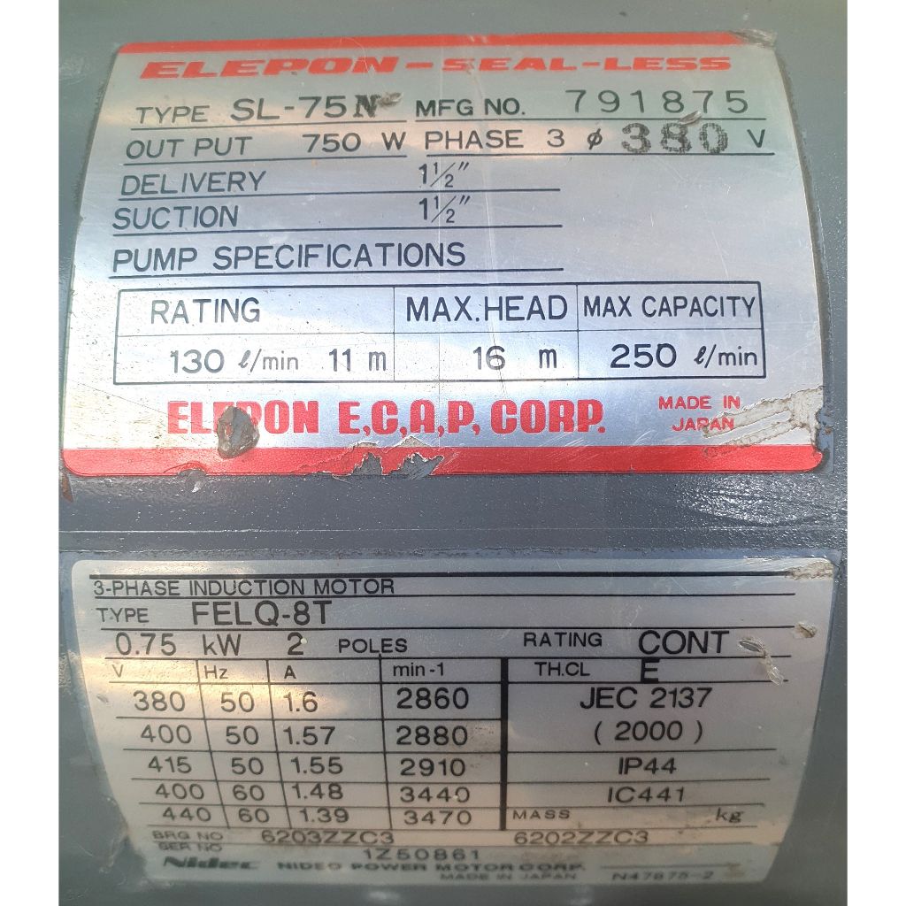 Jual POMPA ELEPON SL-75N MAGNETIC DRIVE SEALLESS PUMPS Specifications : Model : SL-75N | Shopee ...