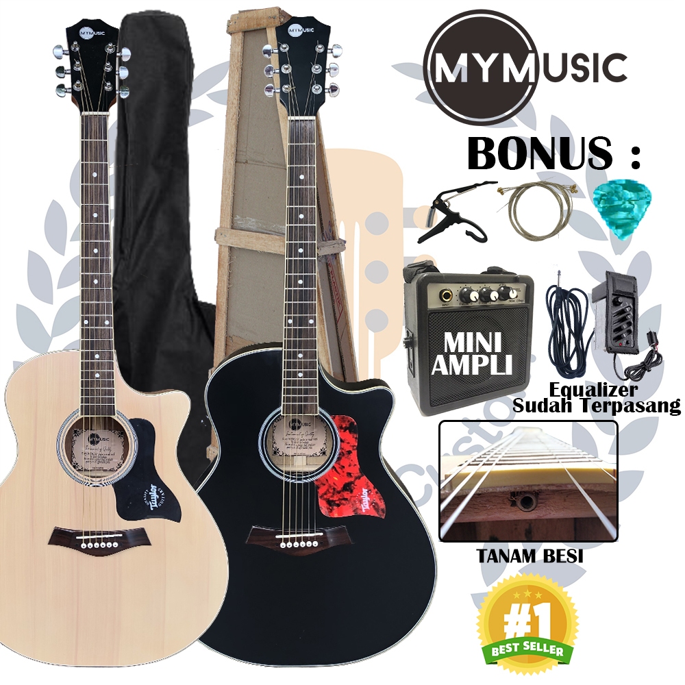 Jual Gitar Merk MYMusic Akustik Elektrik 7545R Bergaransi Packing Kayu ...
