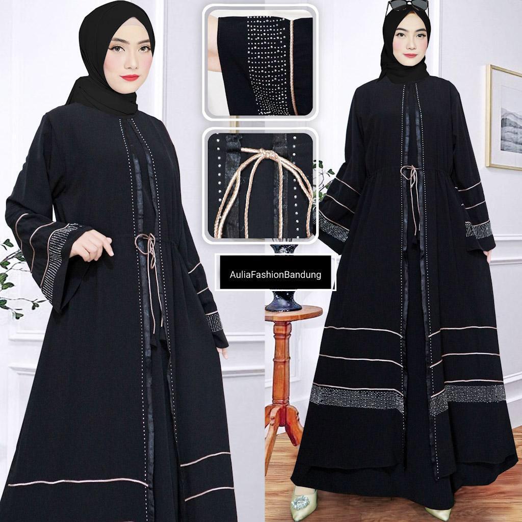 Jual Abaya Hitam Abaya Turkey Inner Outer Tali Serut | Abaya Turkey Mata Tempel Hitam Putih ...