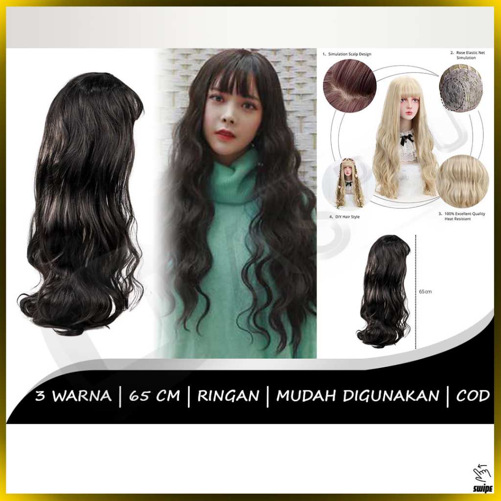 Jual Wig Rambut Palsu Model Wavy 65cm Panjang Berponi Korean Version ...