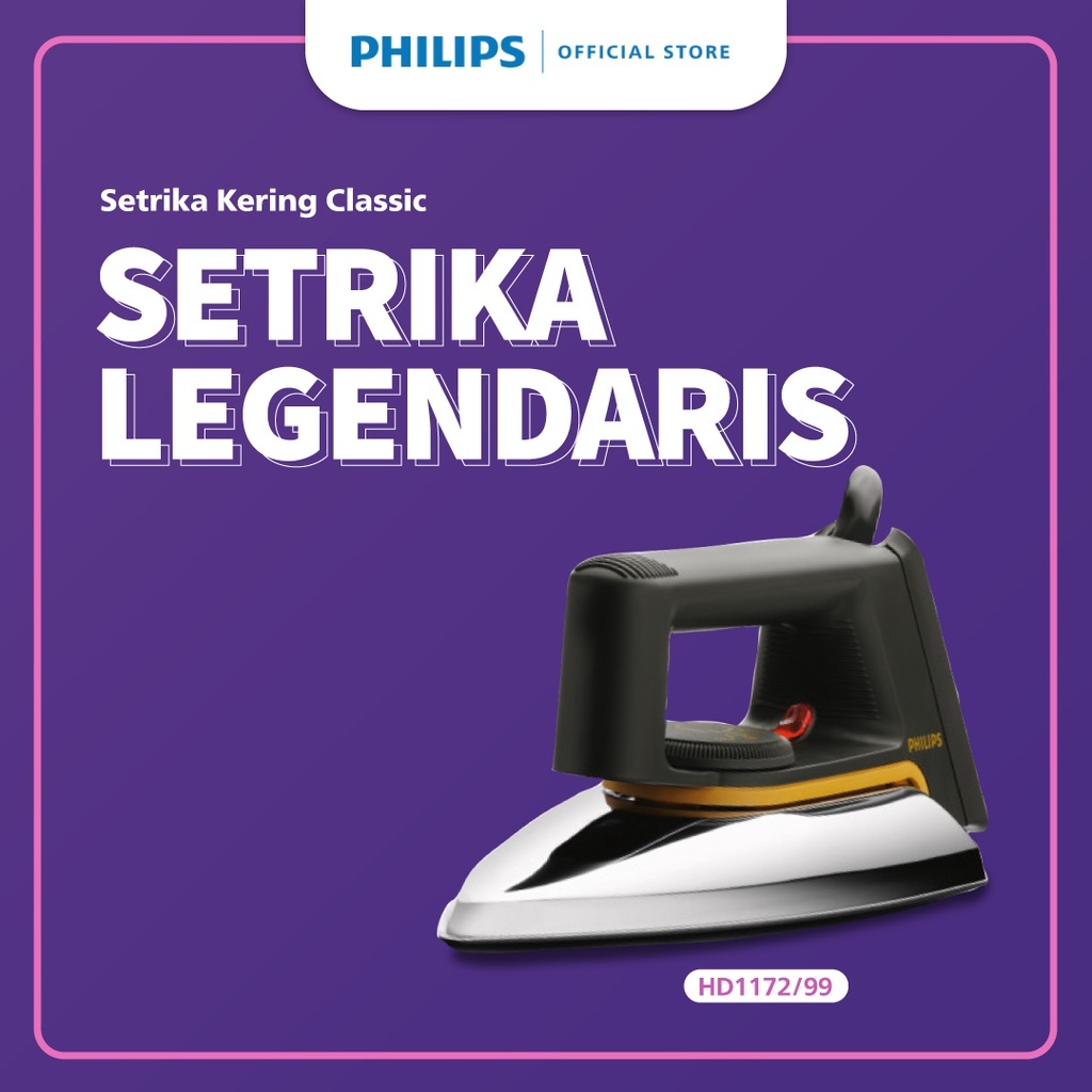 Jual Philips Setrika Kering Classic Hitam Tapak Anti Lengket HD1172/99 ...