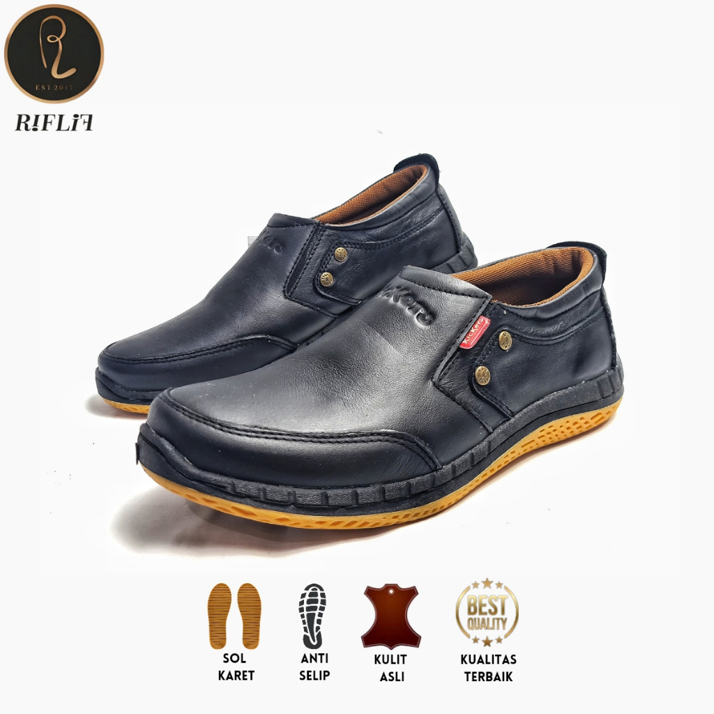 Jual Sepatu Kickers / Sepatu Slip On Selop Kulit Pria Cowok Bahan Kulit ...