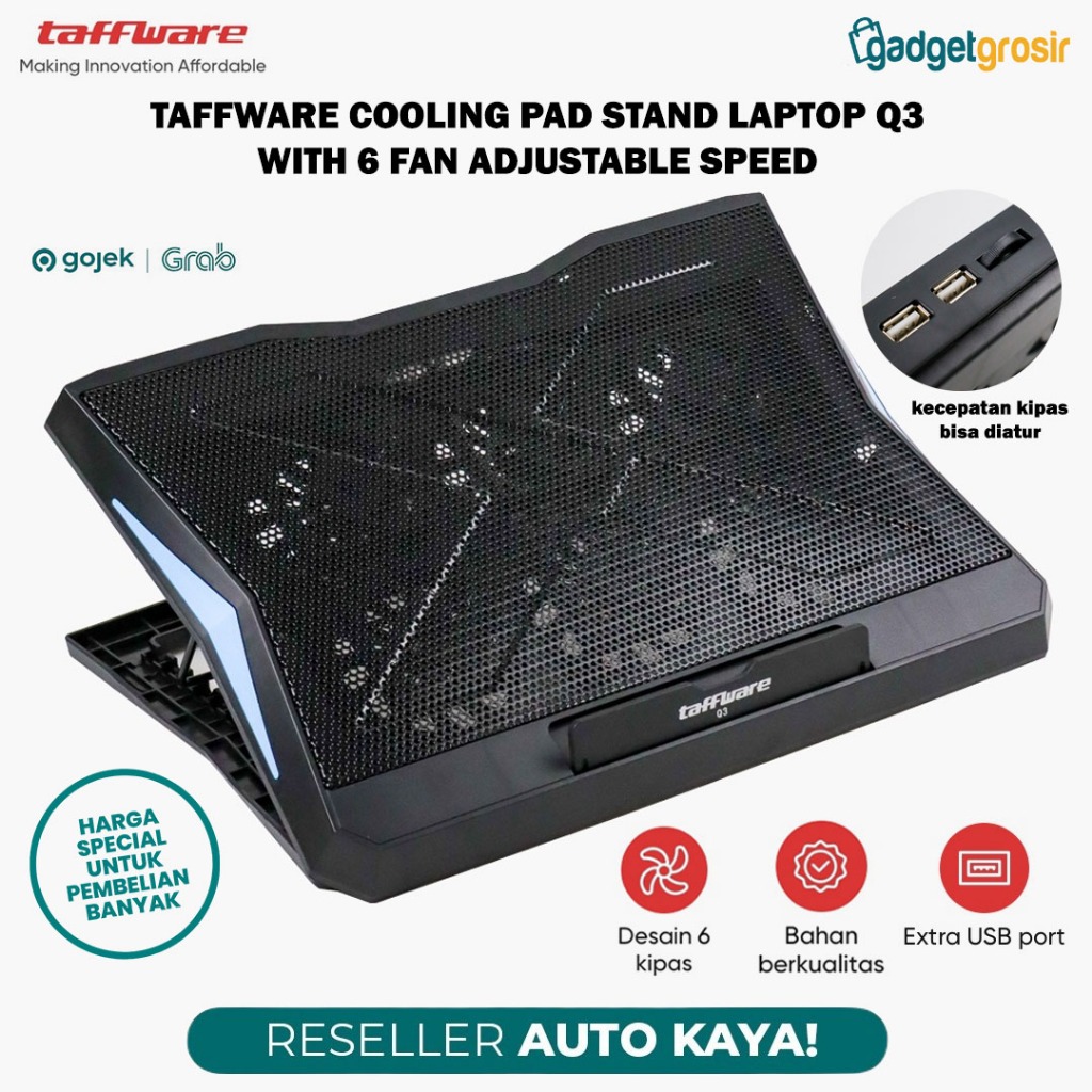 Jual Cooling Fan Stand Laptop Taffware Q3 6 Fan Adjustable Speed Compatible Up to 17 Inch ...