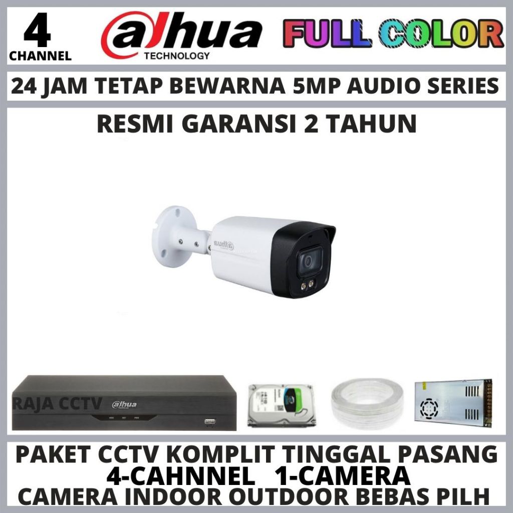 Jual PAKET CCTV DAHUA 5MP COLORVU COLORFUL 4 CHANNEL 1 CAMERA TURBO HD ...