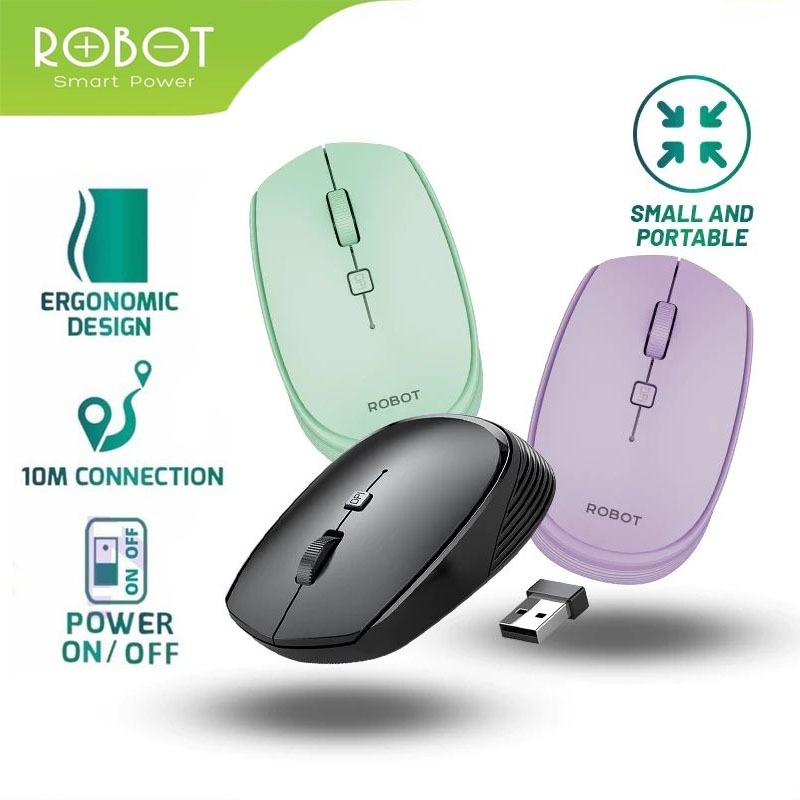 Jual Mouse ROBOT Wireless M205 2.4GHz Wired M110 Optical 1600DPI USB Optical Mouse Power ON/OFF ...