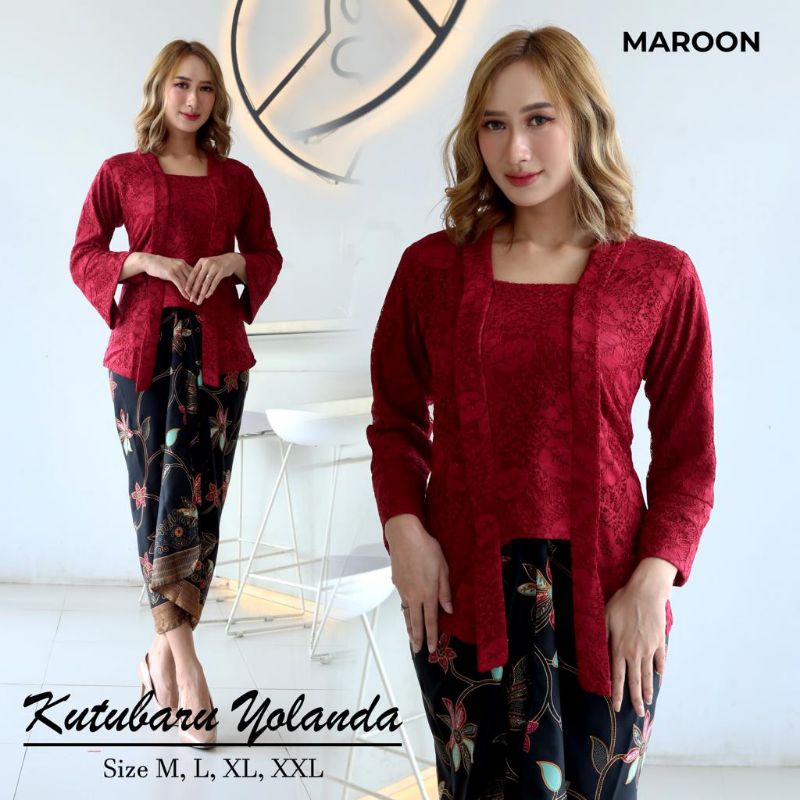 Jual Setelan Kebaya Kutubaru Brokat Modern Set Rok Lilit Batik / Kebaya Kartini / Kebaya Wisuda ...
