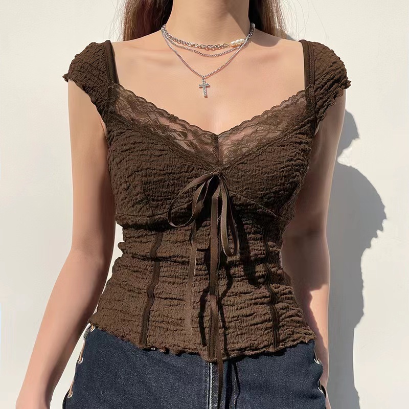 Jual Y2k Fairycore Grunge Milkmaid Top Retro Aesthetic Kawaii Lace Trim