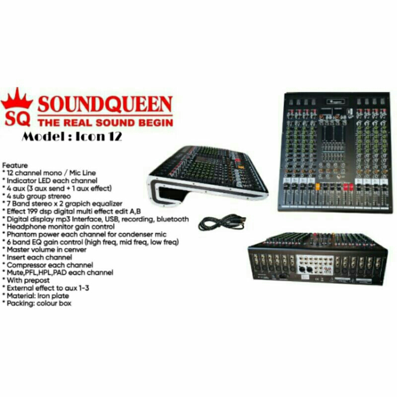 Jual Mixer Soundqueen ICON 12 Channel with Compressor ORIGINAL | Shopee ...