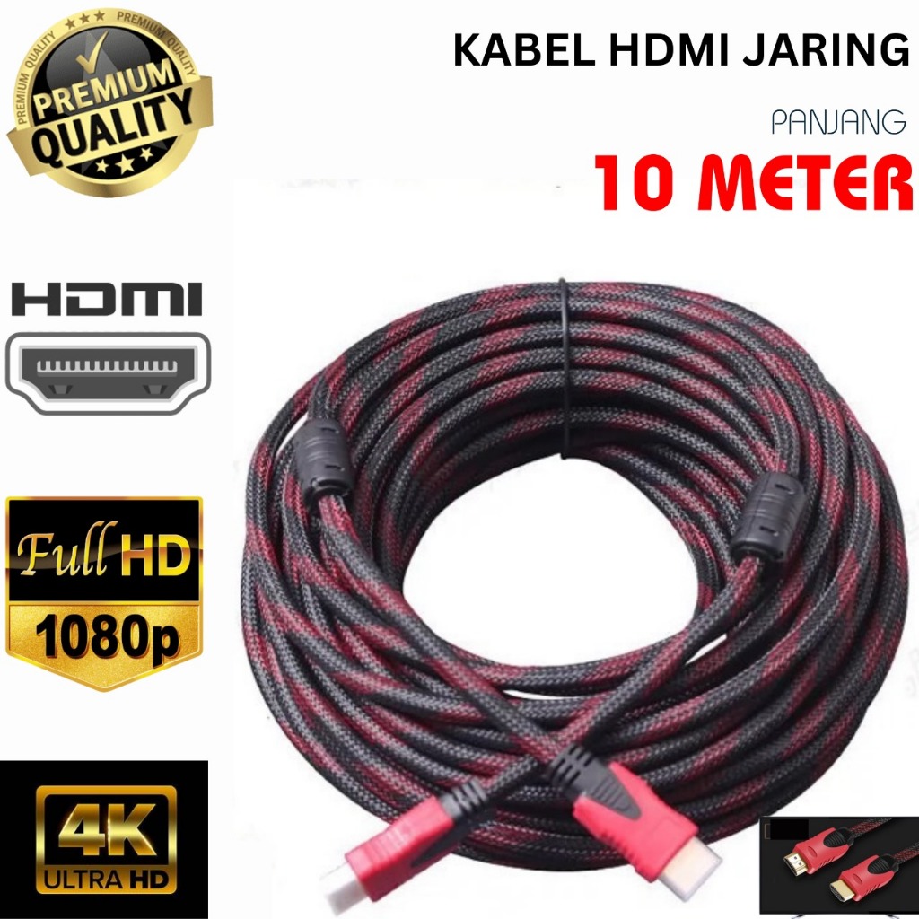 Jual KABEL HDMI 10M SERAT JARING HDMI TO HDMI 10 METER VER.1.4 1080P ...