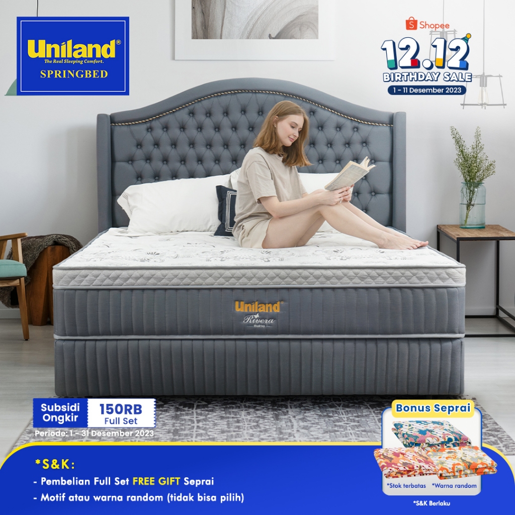 Jual Uniland Springbed Rivera Emira Plushtop Full Set | Shopee Indonesia
