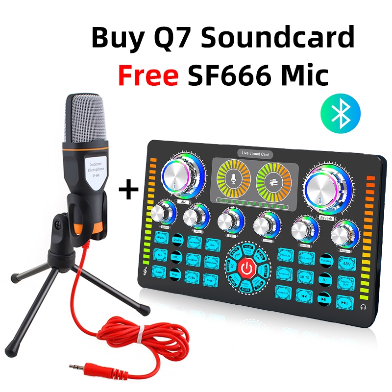 Jual Soundcard Q7 Bluetooth 48V Sound Card 666 Microphone Paket Lengkap ...