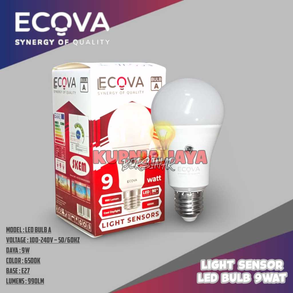 Jual ECOVA LAMPU LED SENSOR CAHAYA 9W COOL DAYLIGHT 6500K E27 | Shopee Indonesia