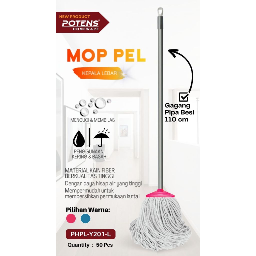 Jual KAIN PEL/PEL LANTAI MERK POTENS 1 SET DENGAN GAGANG (KEPALA LEBAR) | Shopee Indonesia