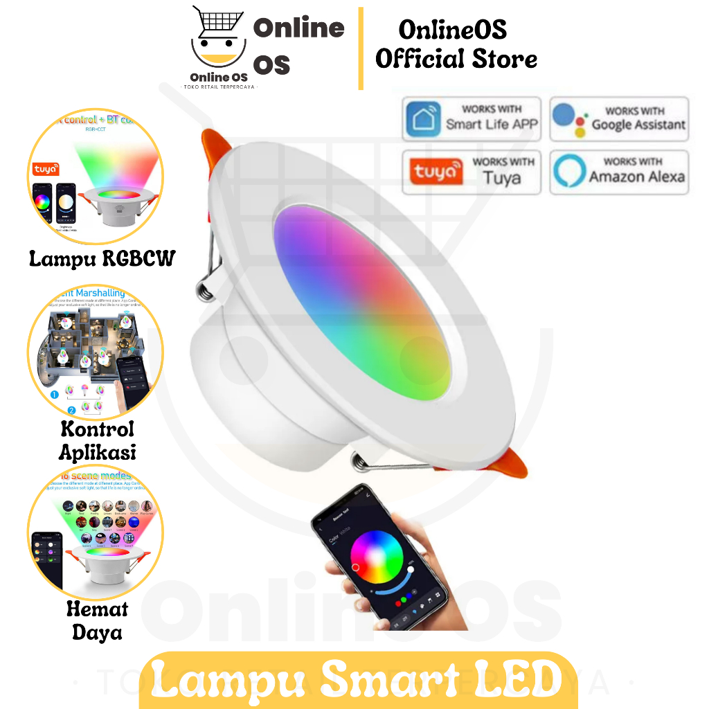 Jual Lampu Smart LED Tuya Downlight Bluetooth Support Wifi 10watt RGB ...