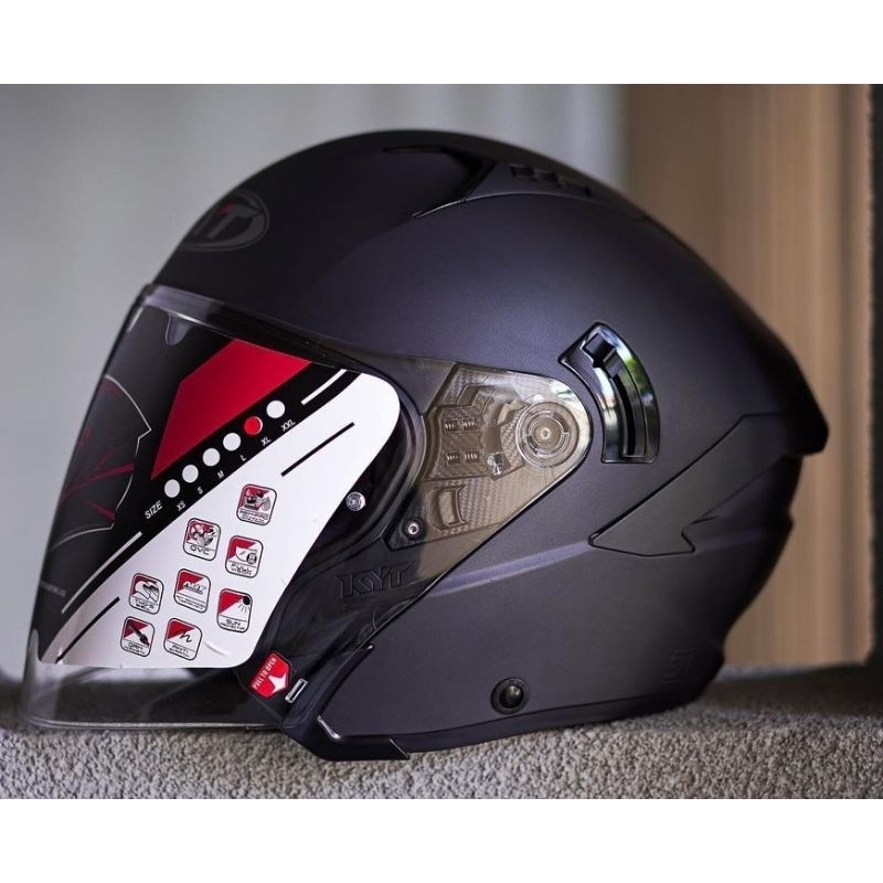 Jual KYT NFJ PLAIN BLACK GLOSSY ORIGINAL | DOUBLE VISOR | HELM HALF ...