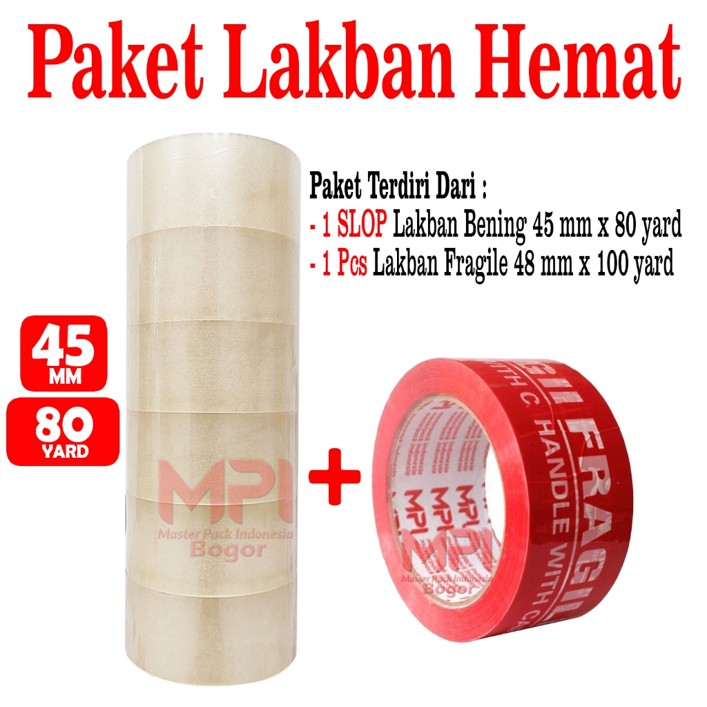 Jual PAKET LAKBAN HEMAT - 1 SLOP Lakban Bening MPI 45 mm x 80 yard + 1 Pcs Lakban Fargile Merah ...