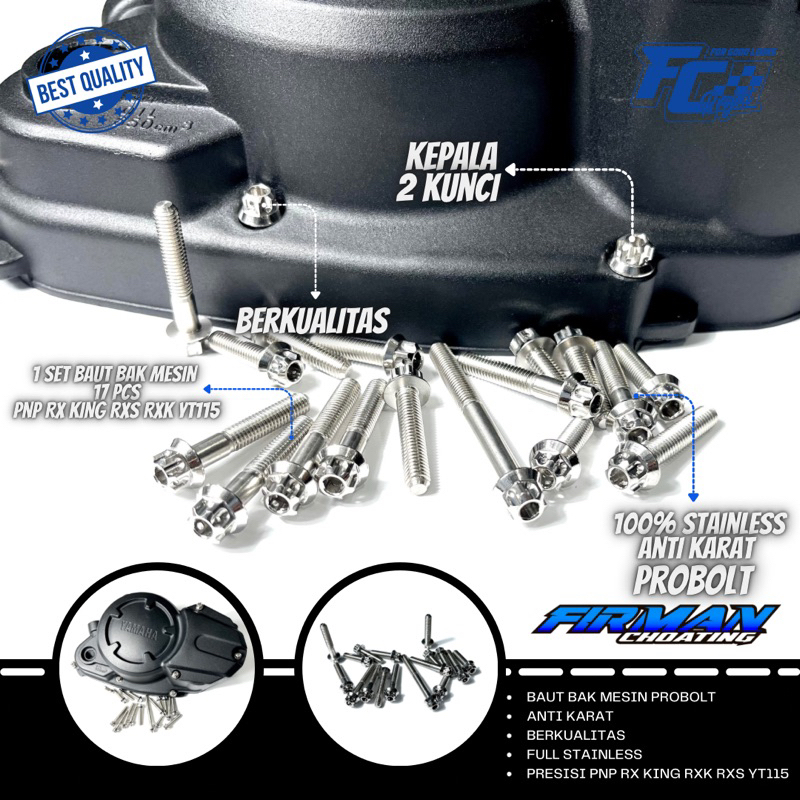 Jual (PROBOLT) BAUT SET BAK MESIN RX KING RXK RXS YT115 FULL STAINLES ...