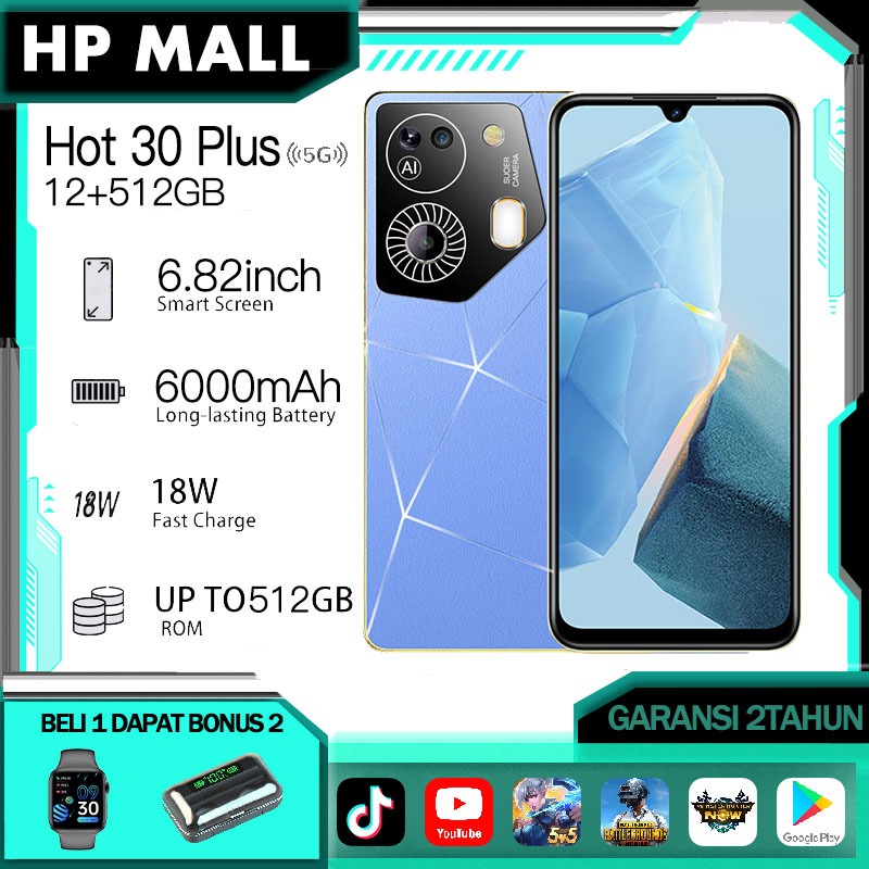Jual 【2023 NEW】HP Hot 30 Plus 12GB+512GB HD Handphone android 6000mAh ...