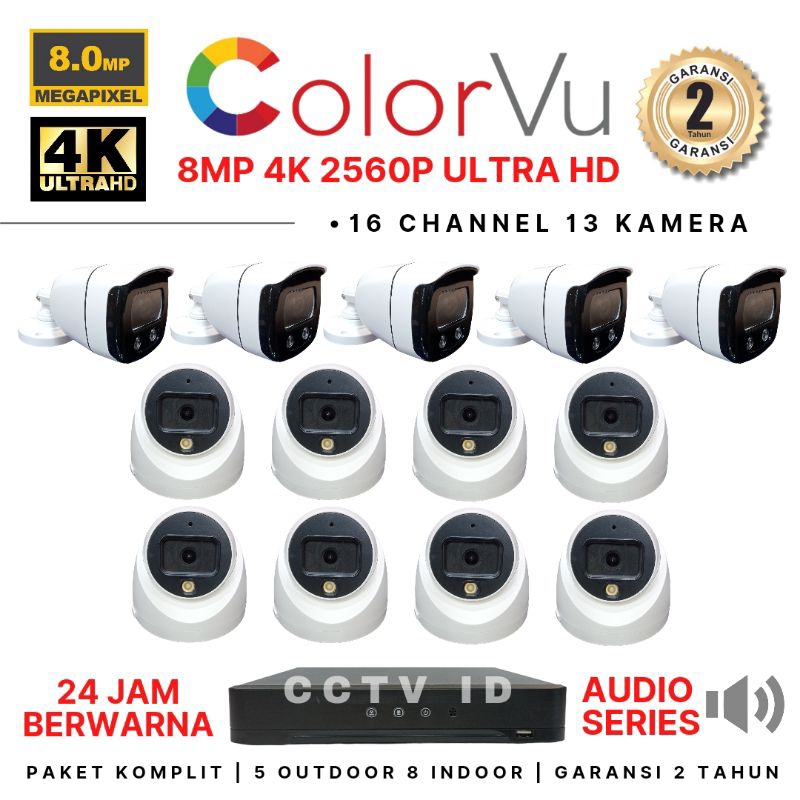 Jual PAKET CCTV COLORVU 16 CHANNEL 13 KAMERA 4K 8MP 2560P ULTRA HD ...