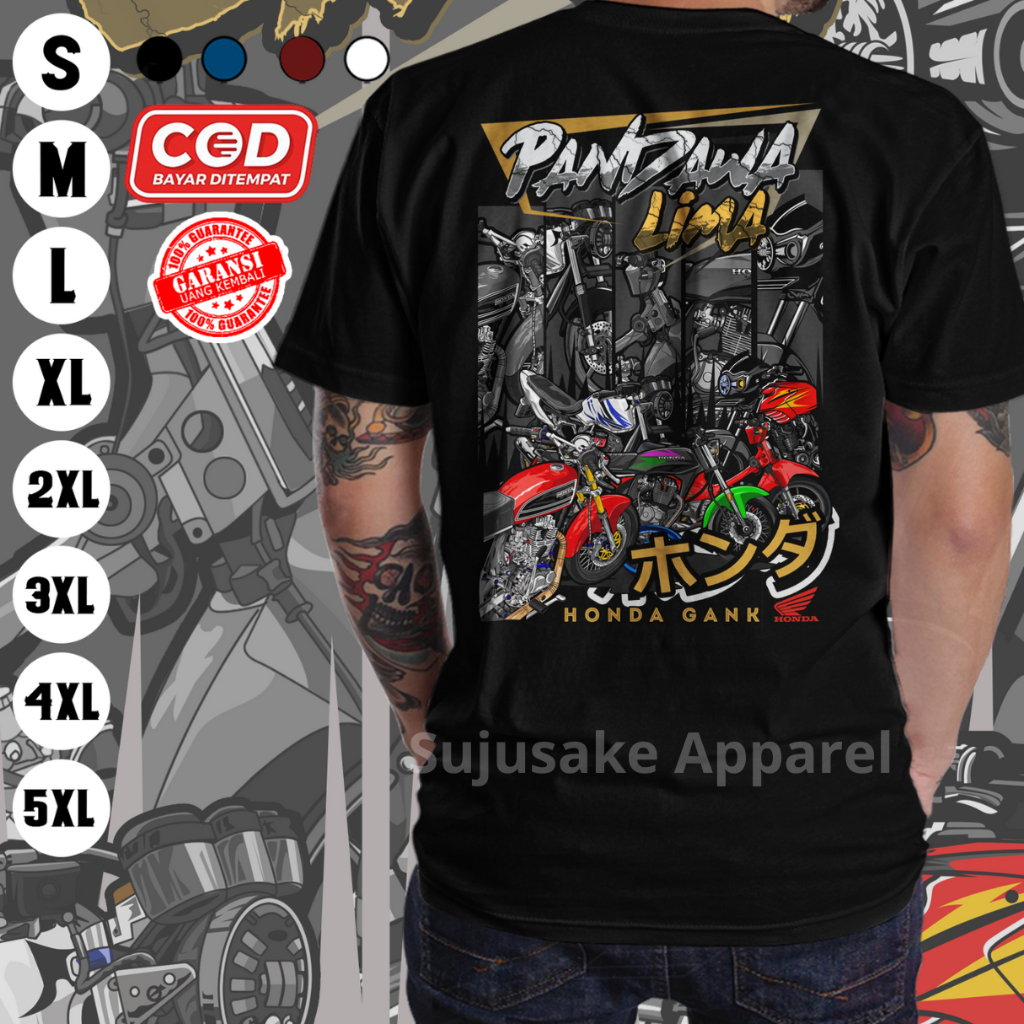 Jual Baju Kaos Pria Honda Gank Pandawa 5 Lima Herex Jatim Cb Gl Mp Megapro Gl100 C70 Pitung ...