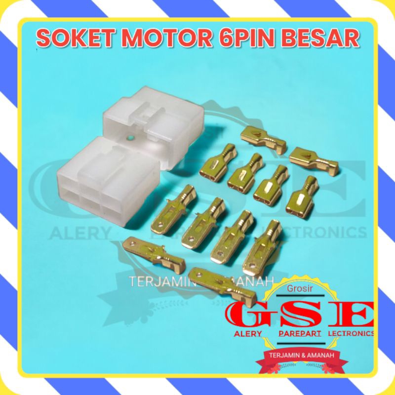 Jual Soket motor kabel 6pin besar + skun/Conector motor besar 6pin ...