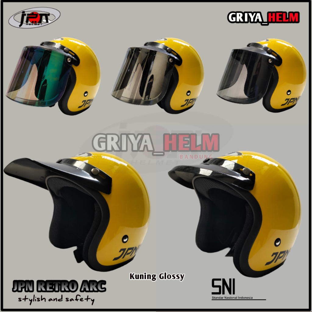 Jual Helm jpn retro kuning glossy SNI | Shopee Indonesia