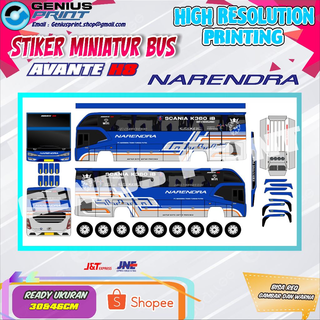 Jual Stiker Miniatur Bus Avante H8 Livery Narendra | Mahkota | Dnasima ...