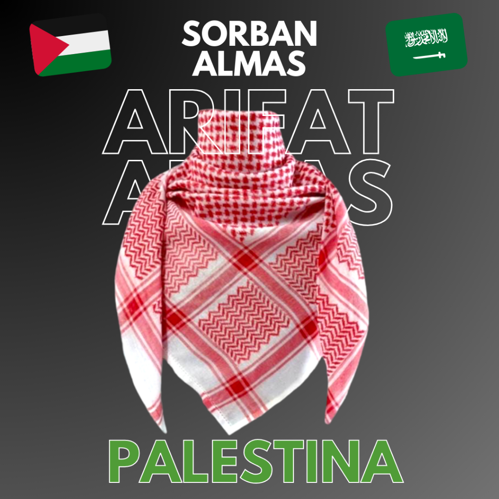 Jual Sorban Almas Arafat Merah Putih / Sorban Arab Saudi Palestina ...