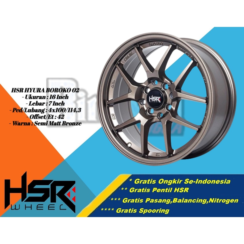 Jual Velg Mobil Yaris Raize Rocky Ring 16 HSR HYURA BOROKO 02 R16 Lebar 7 Pcd 4X100 4x114,3 ET42 ...