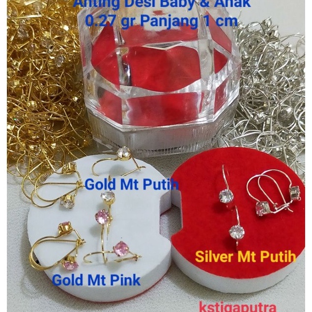 Jual [KODE ENL99] Anting Desi Baby dan Anak Permata Pink & Putih Perak ...