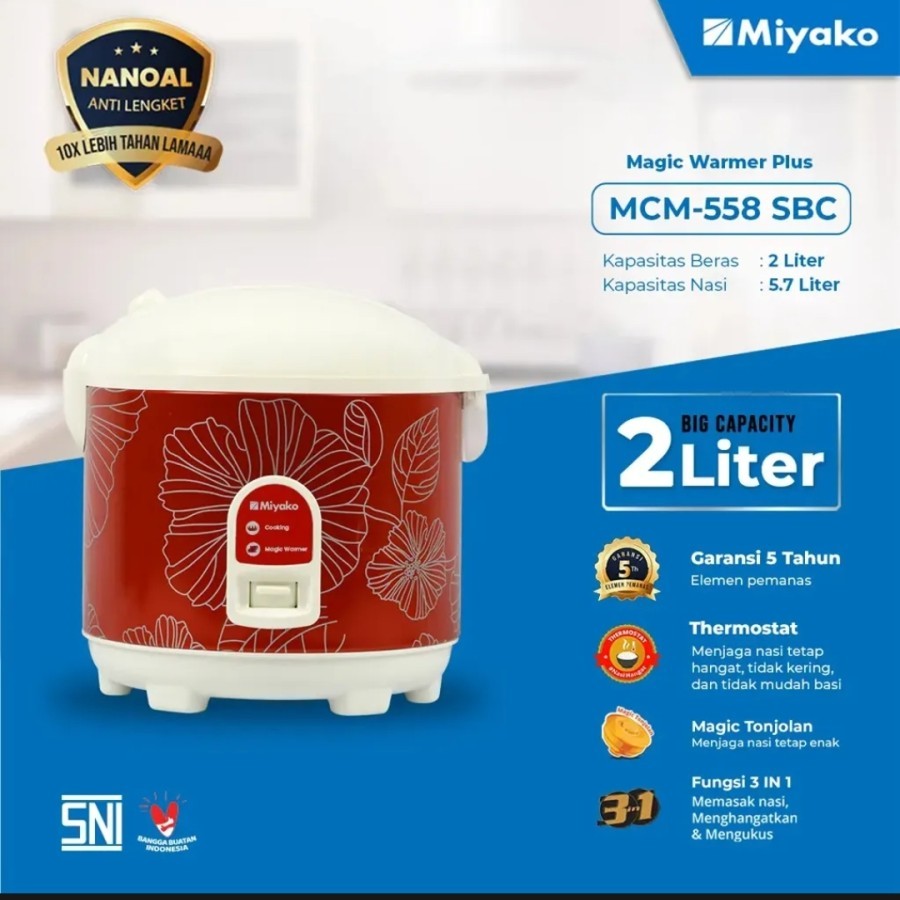 Jual Miyako MCM 558 SBC Rice Cooker 3 in 1 Nanoal 2 Liter | Shopee ...