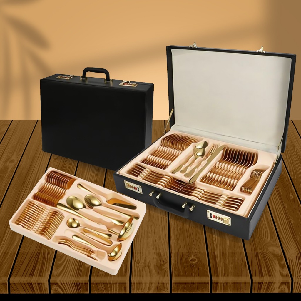 Jual AVELINE Sendok Set Koper 72pcs Cutlery Gold Silver Stainless Steel ...