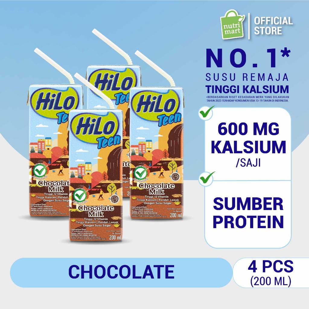 Jual 4 Pack - HiLo Teen UHT Chocolate Milk 200 ml x 4 pcs Ready to ...