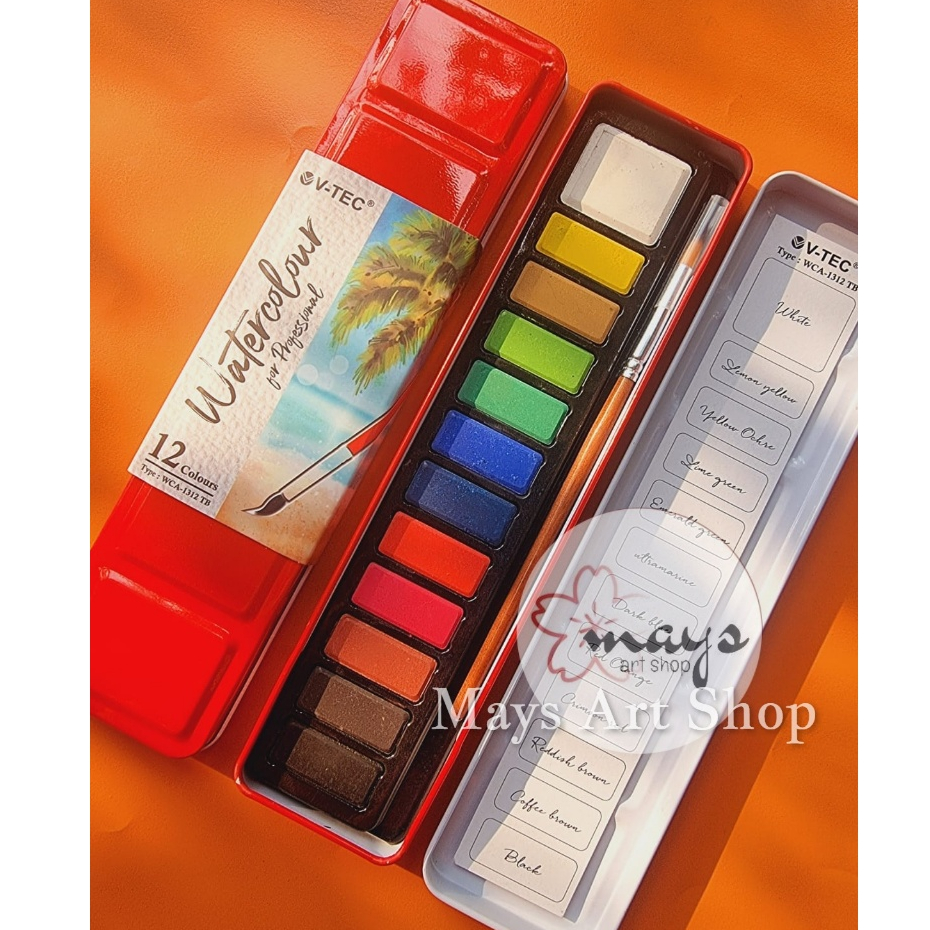 Jual [NEW WCA] Cat Solid Watercolor Paint V-Tec Aquarelle - Cat Air Padat Set + Kuas Isi 12 ...