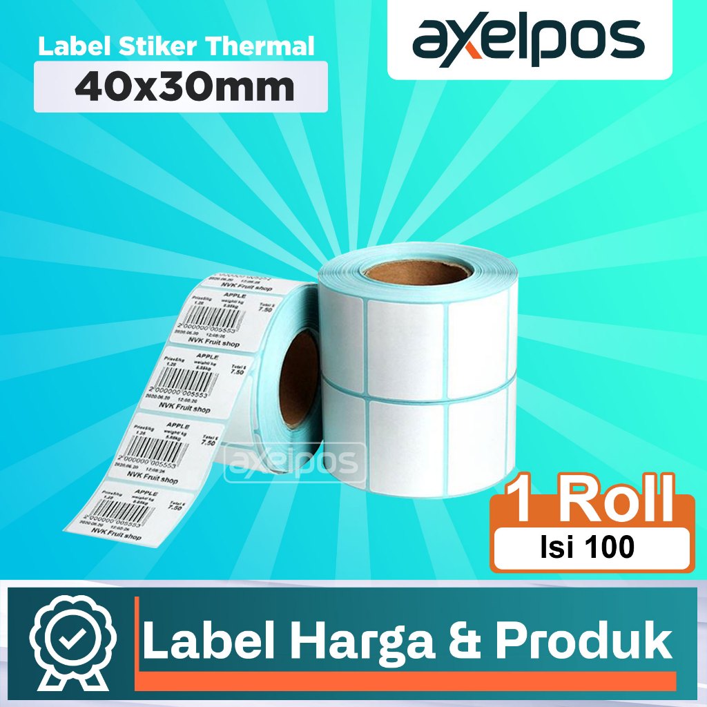 Jual Axelpos Kertas Label Stiker Thermal Barcode 40x30mm 1 line Isi 100 ...