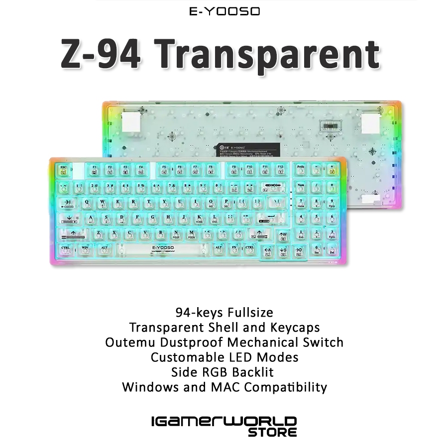 Jual E-YOOSO Z-94 / Z94 Transparent Fullsize 98% Mechanical Gaming Keyboard | Shopee Indonesia