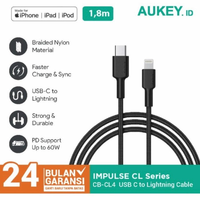 Jual Aukey Cable Impulse Braided CL / Kabel USB C 1.8M / KABEL TYPE C CB-CL4BLACK | Shopee Indonesia