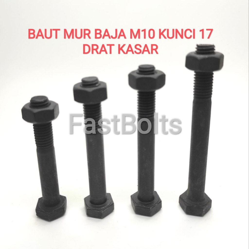 Jual BAUT DAN MUR Baja 17 M10 DRAT KASAR PANJANG 5,5-10CM | Shopee ...