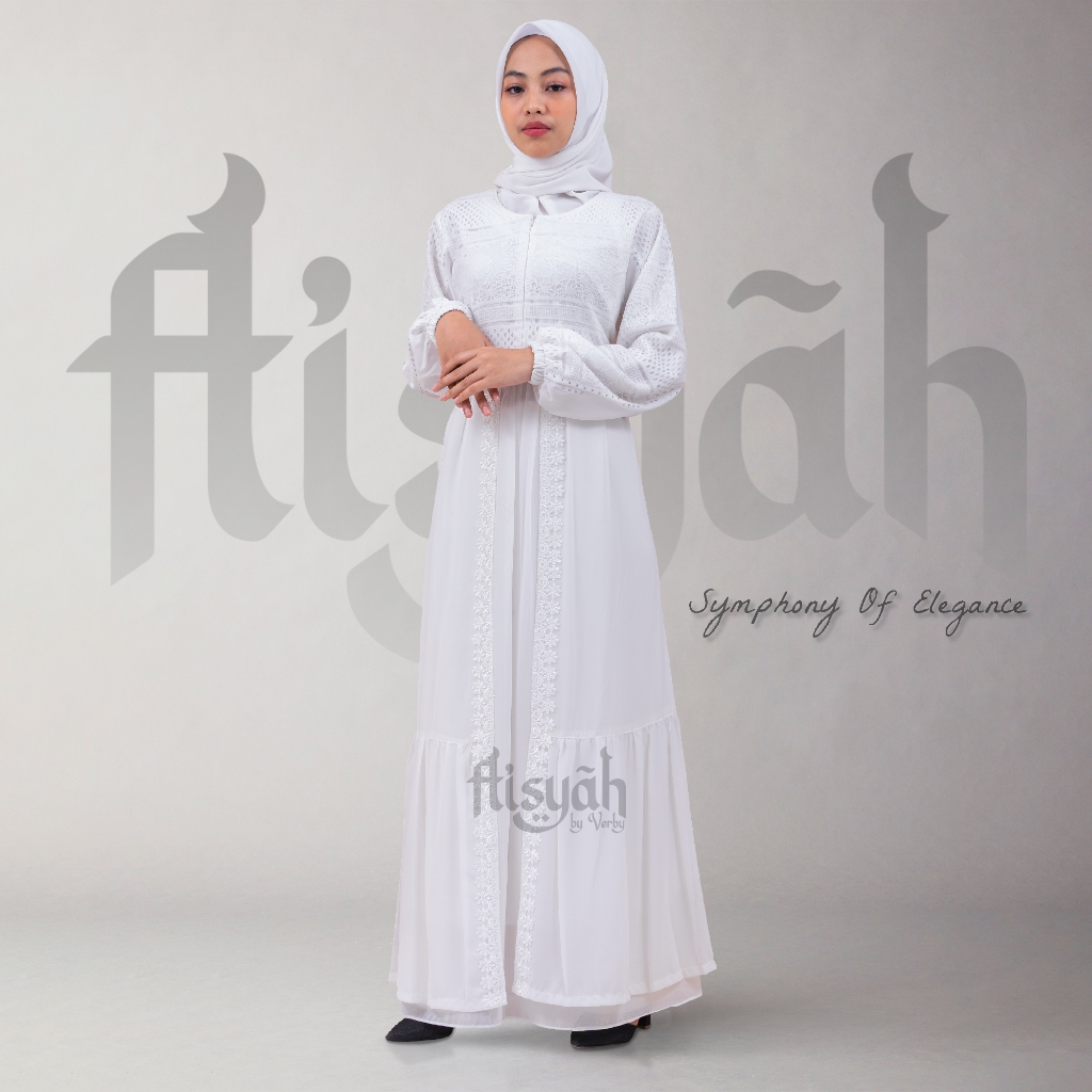Jual AISYAH 058 • Gamis putih wanita kekinian terbaru - Baju dress ...