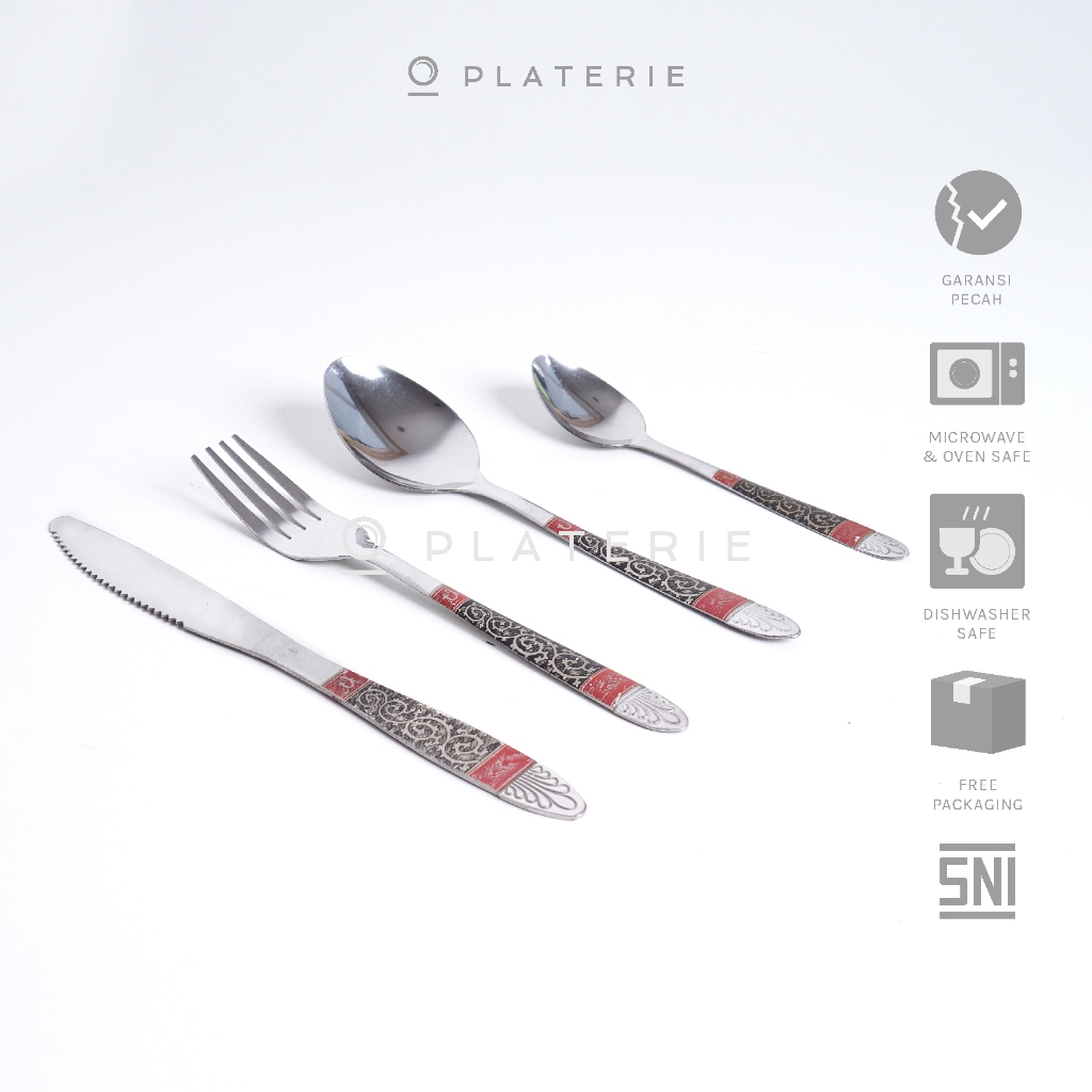 Jual PLATERIE Set Cutlery 16Pcs Silver w/ Pattern Sendok / Garpu ...