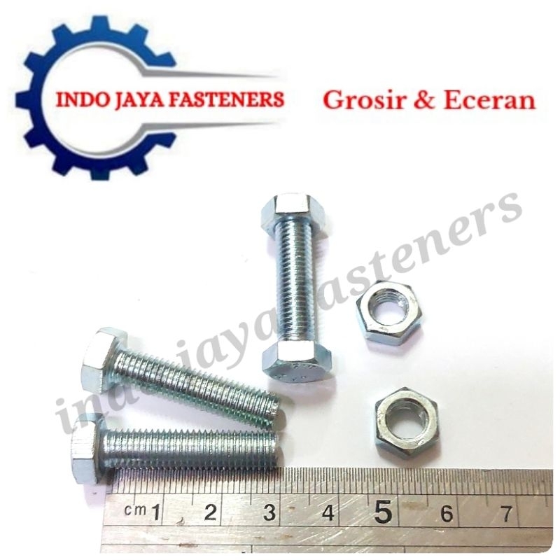 Jual Baut Mur M7 x 30 Kunci 11 Putih Baud HEX umum Set dengan Mur Hexagonal Bolt Nut | Shopee ...