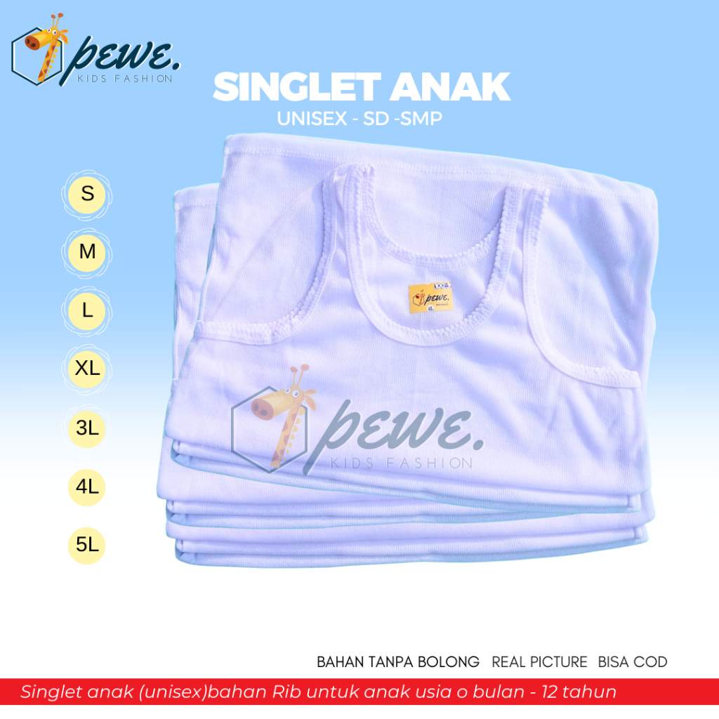 Jual 6 & 12 Pcs Singlet Anak Warna Putih Usia 0-12 Tahun Tanpa Bolong Bolong Kaos Dalam Kutang ...